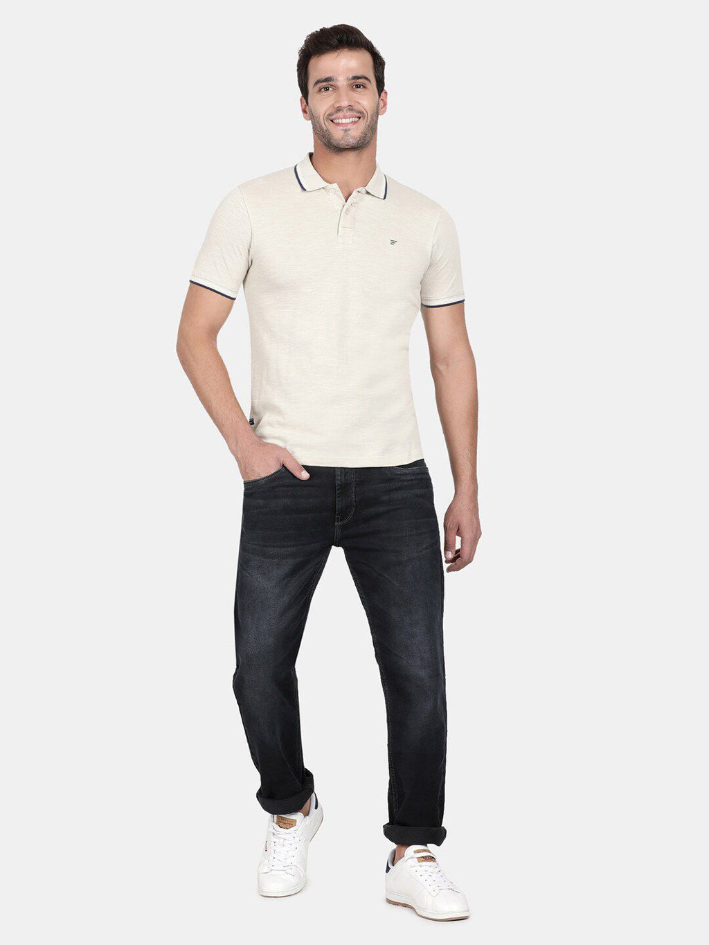 T-Base Men Cream-Coloured Polo Collar Cotton T-Shirt – Shop T-base